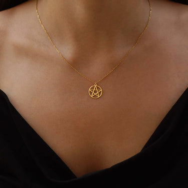 14K Solid Gold Pentagram Necklace MIONZA Mionza Jewelry